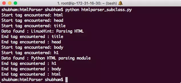 Sottoklassi Python HTMLParser