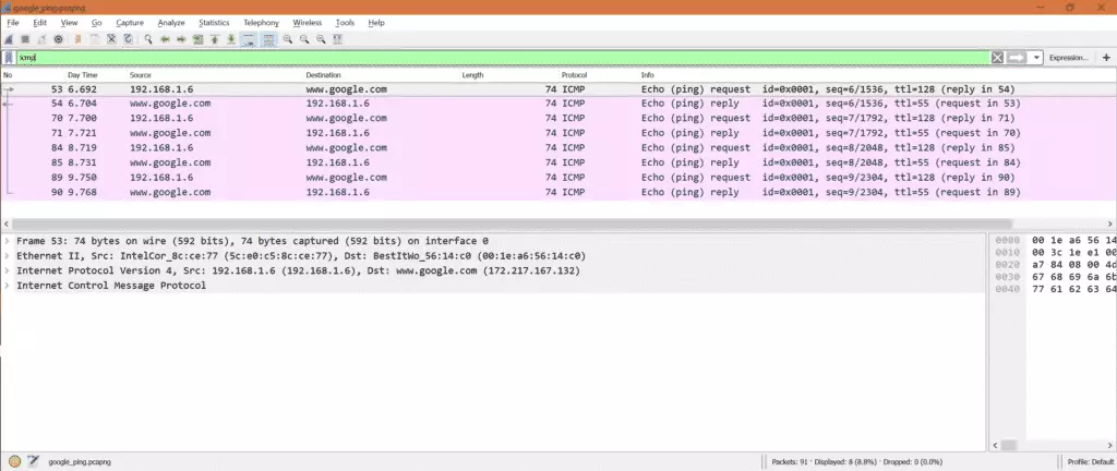 Paketi Zosefera Kusanthula kwa ICMP ku Wireshark 7580_4