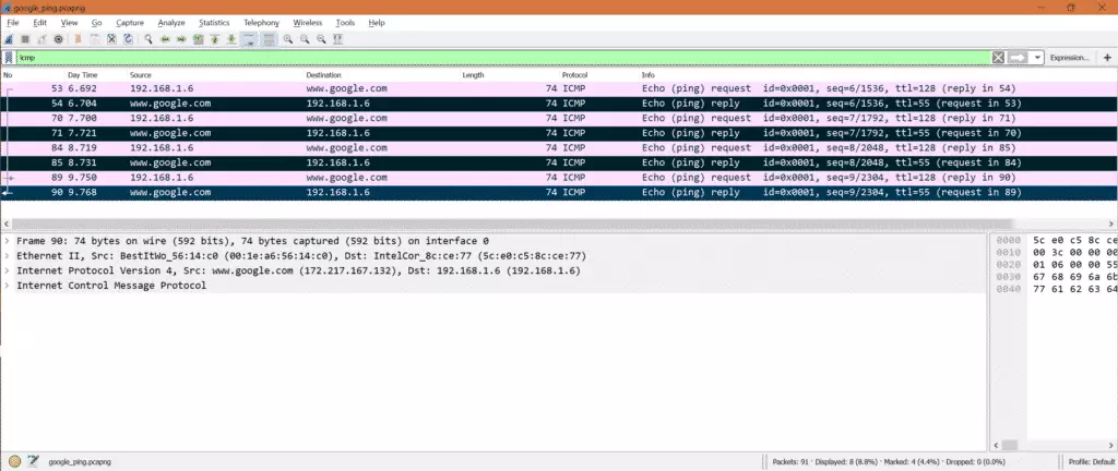 Paketi Zosefera Kusanthula kwa ICMP ku Wireshark 7580_6