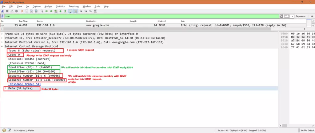 Pakketfilteranalyse foar ICMP yn Wireshark 7580_8