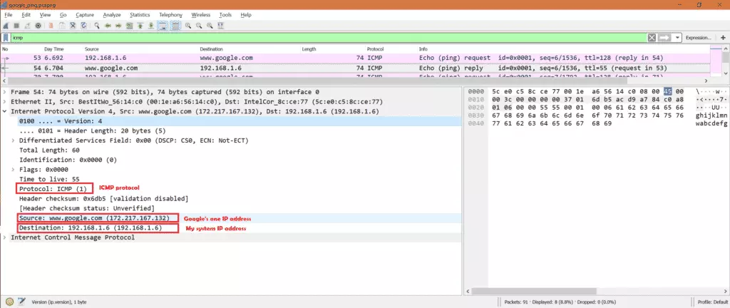 Paketi Zosefera Kusanthula kwa ICMP ku Wireshark 7580_9