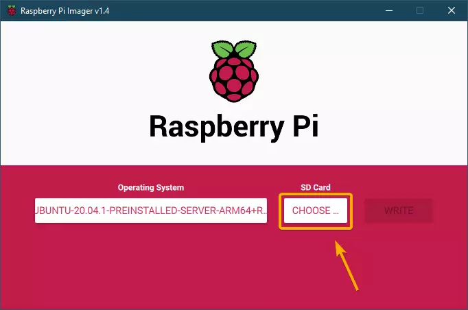 raspberry pi imager - odaberite sd