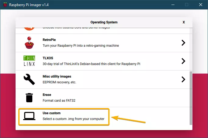 raspberry pi imager - erabili pertsonalizatua