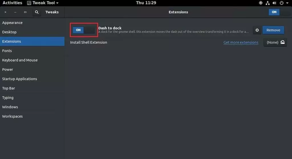 GNOME Shell Dash a dokkolóhoz