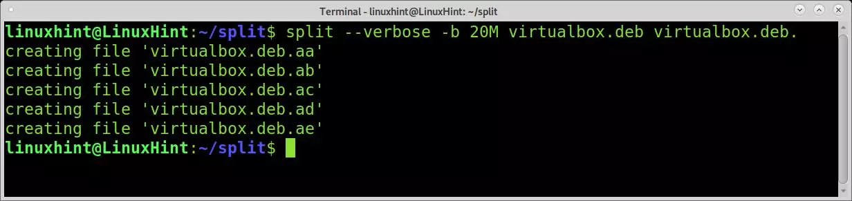 ฉันจะแยกไฟล์ออกเป็นส่วน ๆ ใน Linux . ได้อย่างไร 8655_5