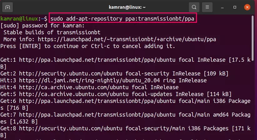 ວິທີການຕິດຕັ້ງ Transmission 3.00 BitTorrent Client ໃນ Ubuntu 20.04 8806_3