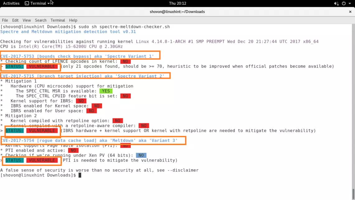Yang'anani ndi Patch Specter ndi Meltdown pa Arch Linux 8867_10