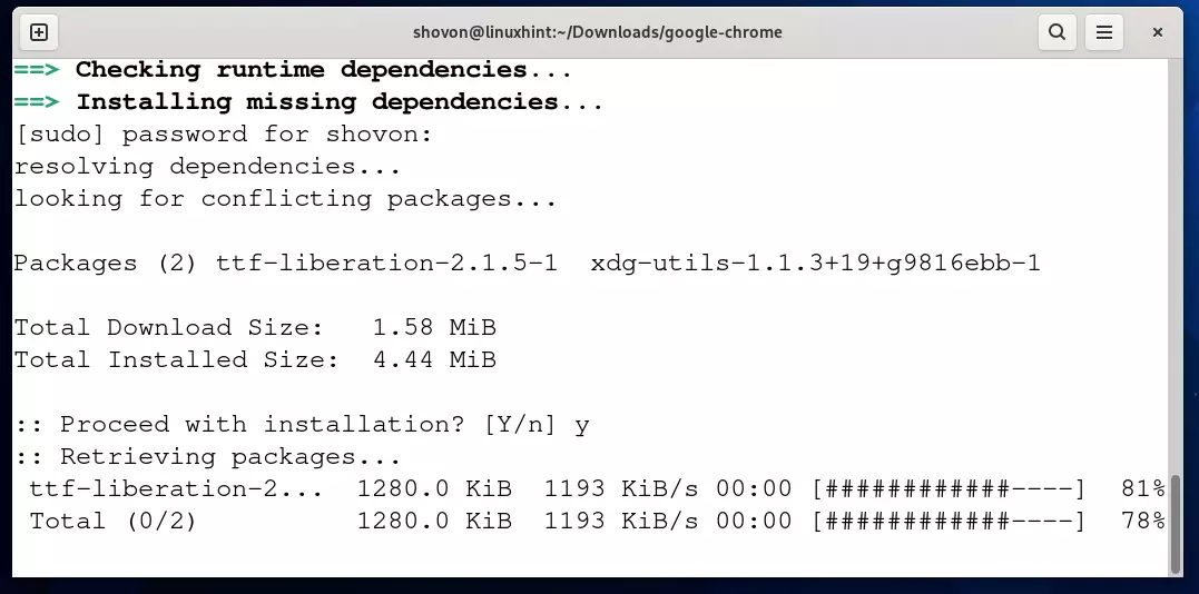 Faʻapipiʻi Google Chrome ile Arch Linux 8870_16