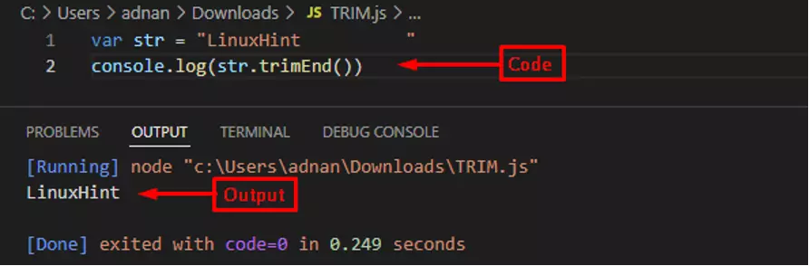 trimStart() ndi trimEnd() Njira mu JavaScript 8904_3