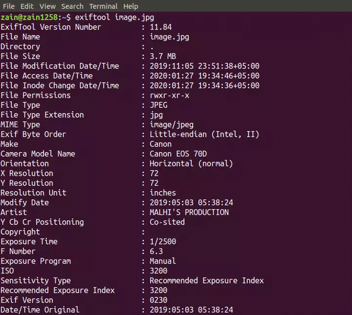 ExifTool ഉപയോഗിച്ച് ഒരു ഫയലിന്റെ മെറ്റാഡാറ്റ എക്സ്ട്രാക്റ്റുചെയ്യുന്നു 8976_1
