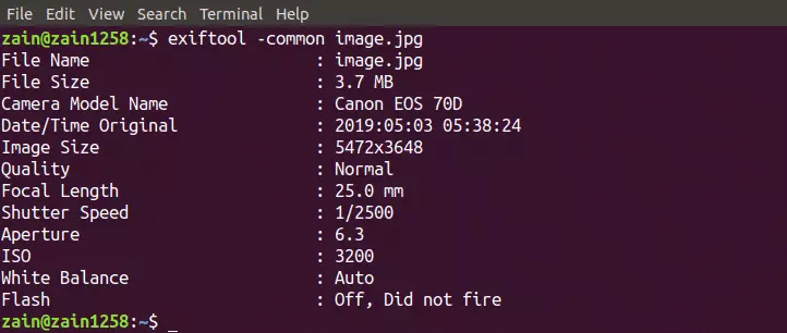 ExifTool ഉപയോഗിച്ച് ഒരു ഫയലിന്റെ മെറ്റാഡാറ്റ എക്സ്ട്രാക്റ്റുചെയ്യുന്നു 8976_3