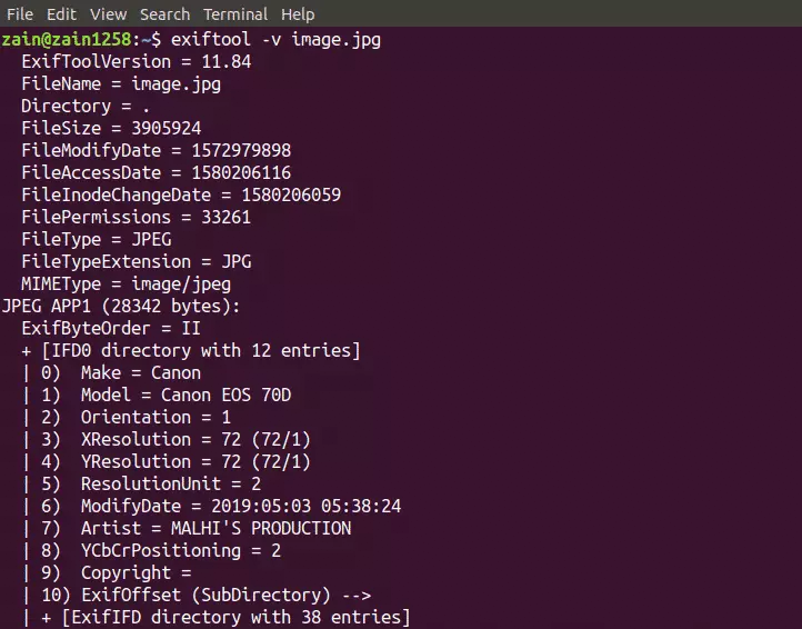 Ekstrahiranje metapodatkov datoteke z orodjem ExifTool 8976_8