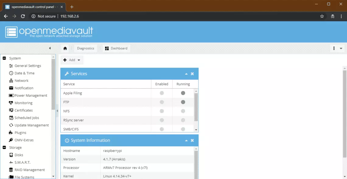 Konfiguro OpenMediaVault në Raspberry Pi 3 9044_13