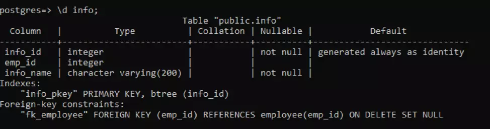 Hvordan beskriver jeg en tabel i PostgreSQL? 9133_6