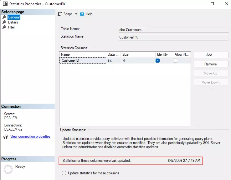 आकडेवारी SQL सर्व्हर अद्यतनित कसे 9174_2