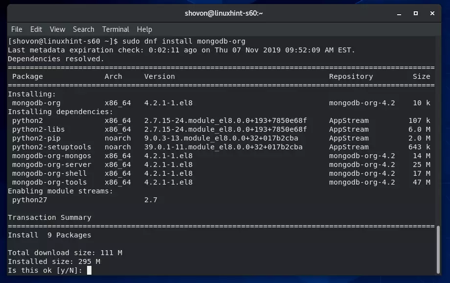 Installige MongoDB 4 operatsioonisüsteemi CentOS 8 9208_9