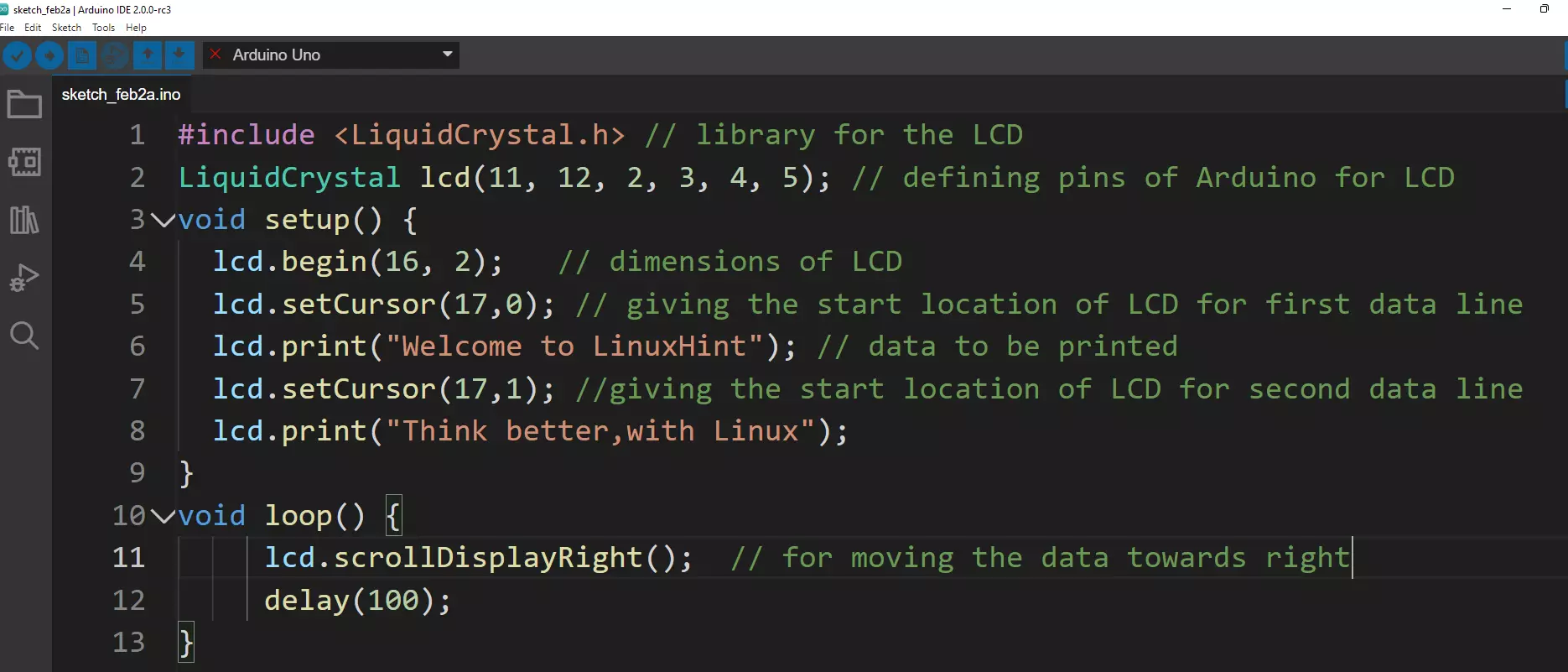 Como usar os métodos scrolldisplayleft e scrolldisplayright no Arduino 9258_5