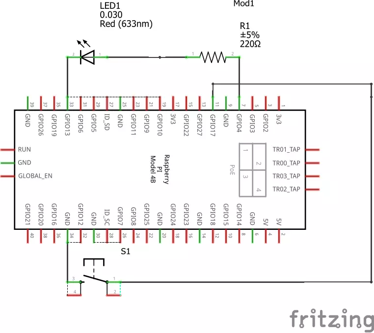 Raspberry Pi ਡਿਵਾਈਸ ਦੀ ਵਰਤੋਂ ਕਰਦੇ ਹੋਏ ਇੱਕ ਬਟਨ ਨਾਲ LED ਨੂੰ ਕਿਵੇਂ ਕੰਟਰੋਲ ਕਰਨਾ ਹੈ 9281_1