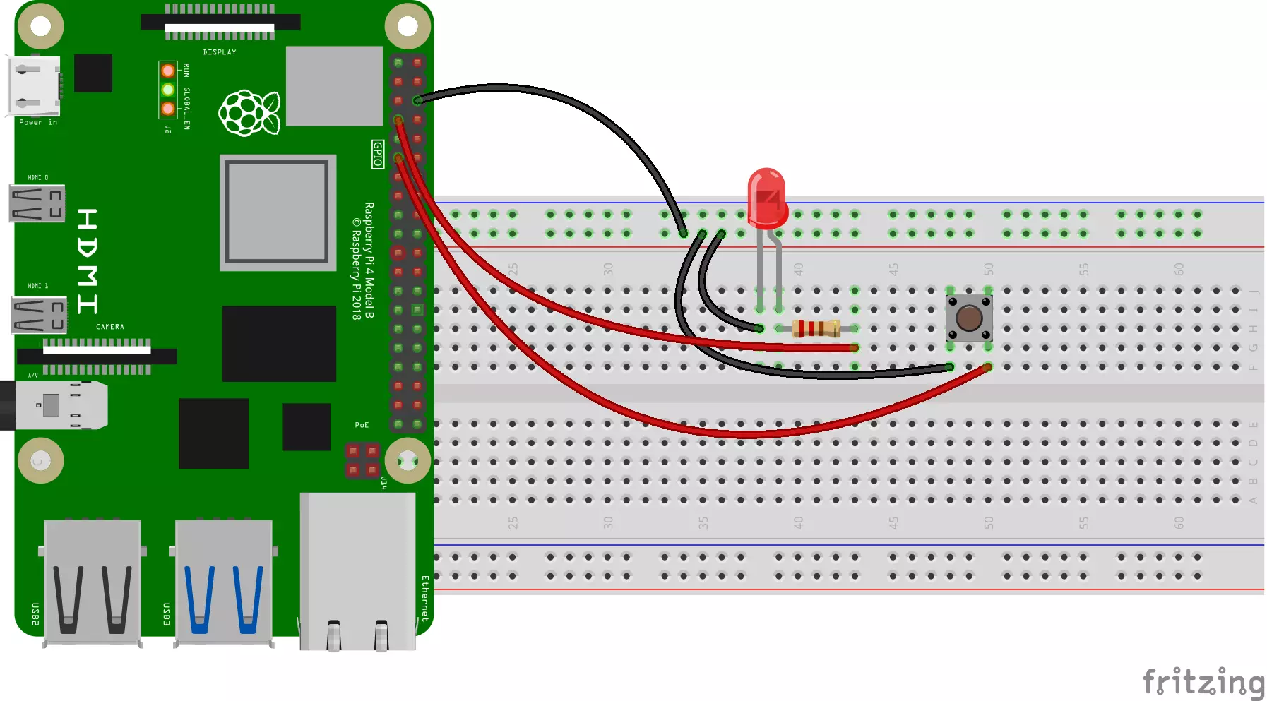 Slik kontrollerer du LED med en knapp ved å bruke Raspberry Pi-enheten 9281_6