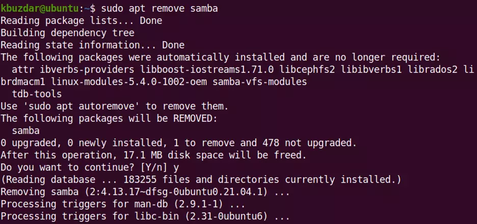 Kif tneħħi u tneħħi Samba minn Ubuntu 935_2