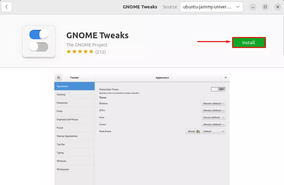 Fi Awọn irinṣẹ Tweak Gnome sori Ubuntu 22.04 9452_15