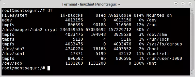 คำสั่ง Linux สำหรับพื้นที่ดิสก์