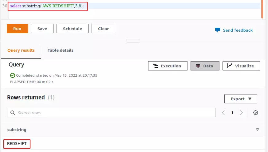 Redshift SUBSTRING Function