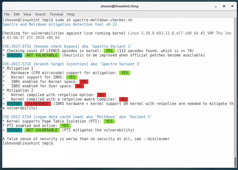 Seiceáil le haghaidh agus Patch Specter agus Meltdown ar CentOS7 9886_19