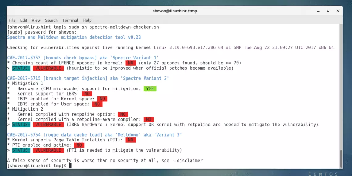 CentOS7'de Spectre ve Meltdown'ı kontrol edin ve Yamalayın 9886_4