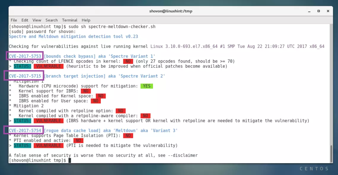 CentOS7'de Spectre ve Meltdown'ı kontrol edin ve Yamalayın 9886_5