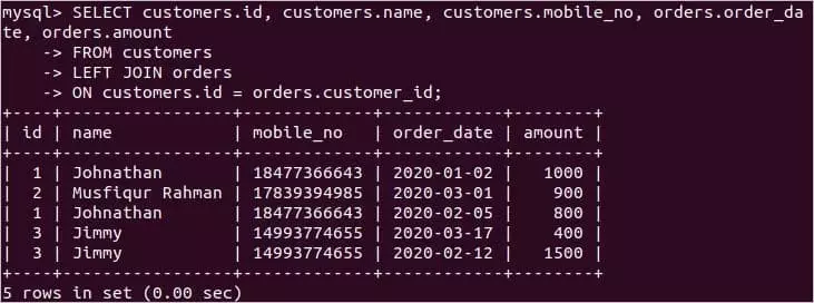 MySQL ব্যবহার করে বাম যোগ দিন 9954_3